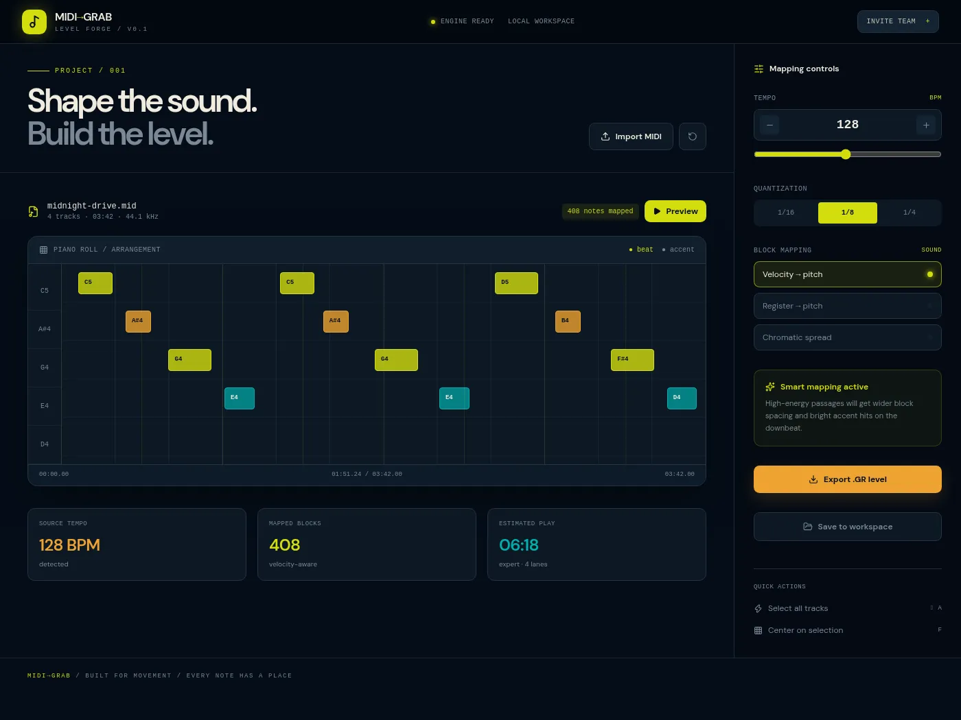 MIDI to Grab VR Level
