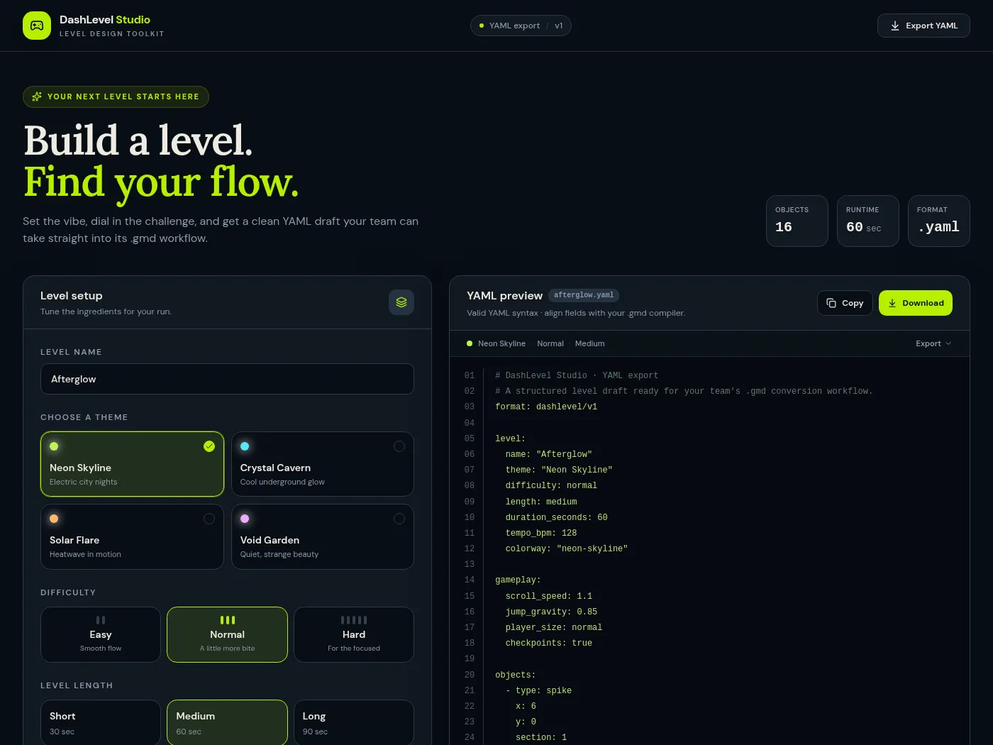 DashLevel YAML Builder