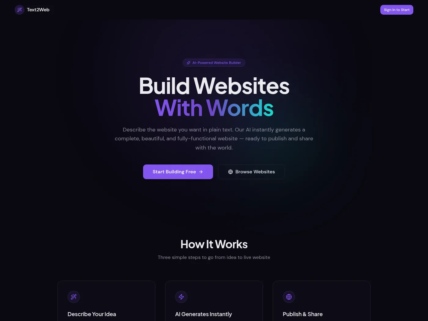 Text2Web AI Builder