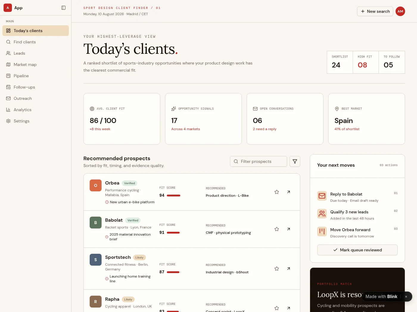 Sport Design Client Finder