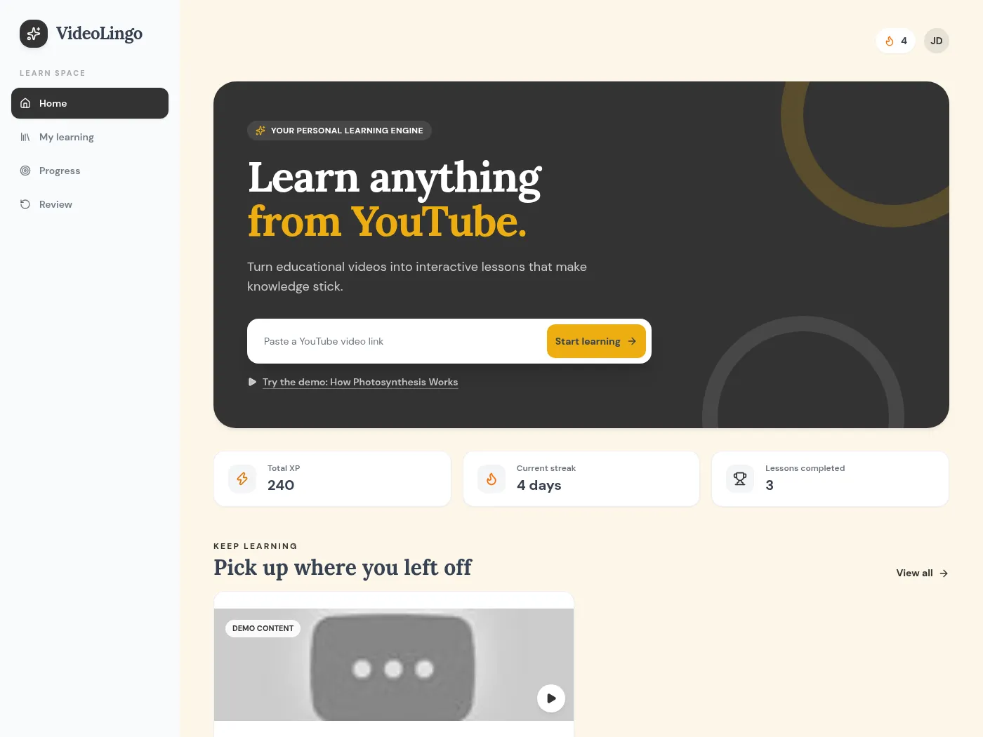 VideoLingo AI Learning
