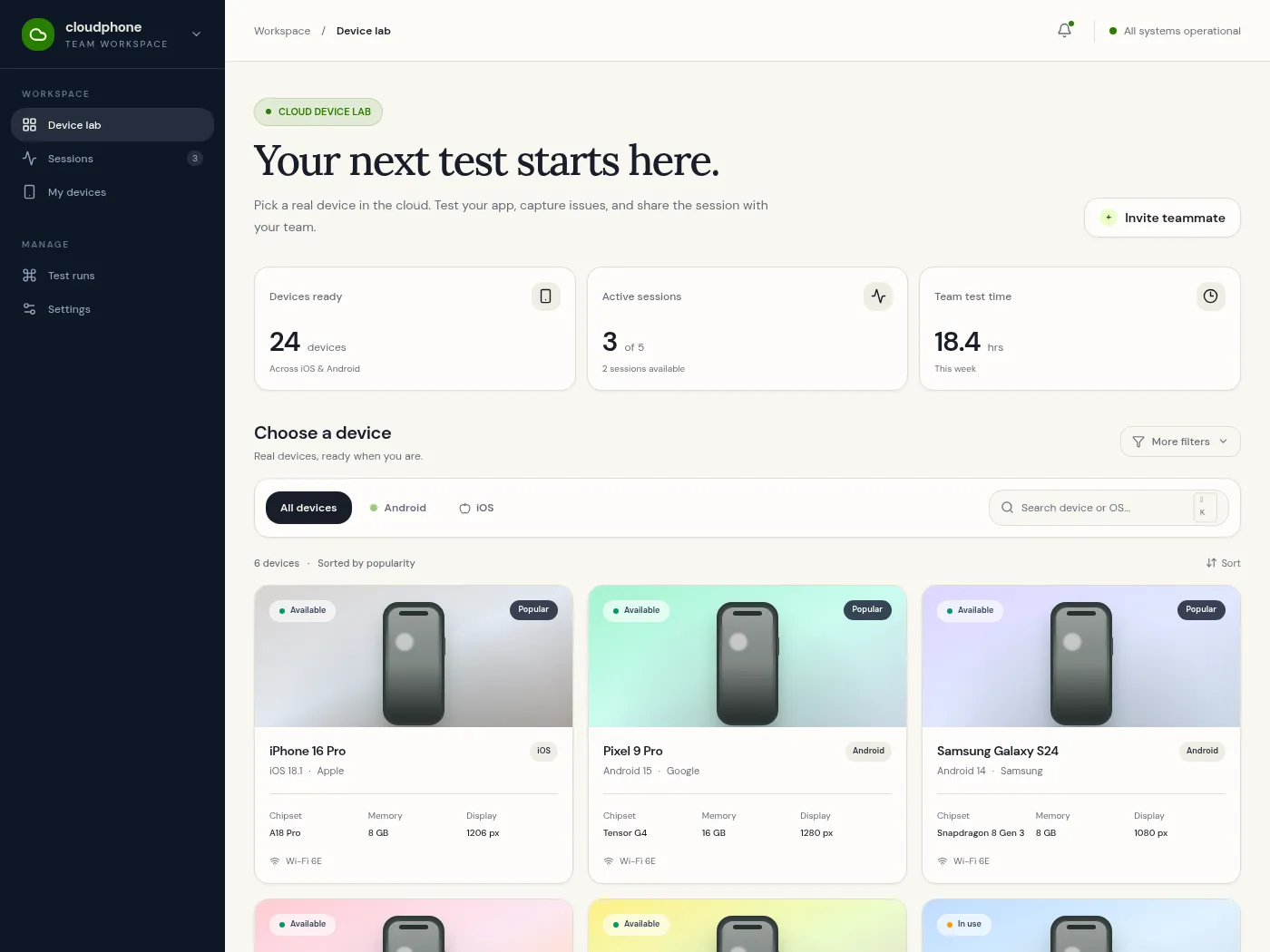 CloudPhone Tester