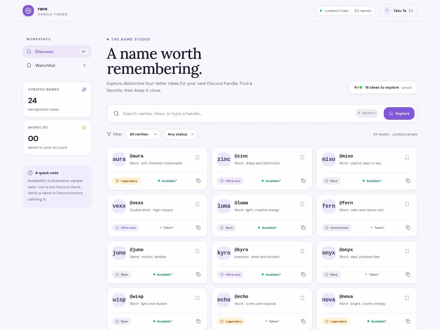 Rare Discord Name Finder