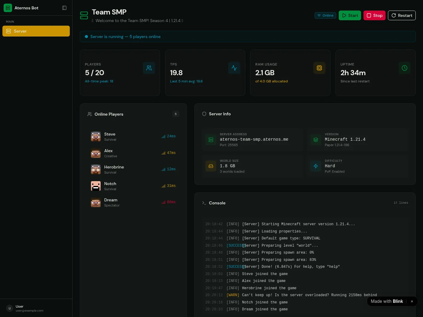 Aternos Server Bot Dashboard