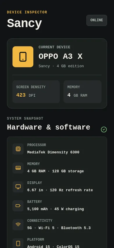 Sancy Device Info App