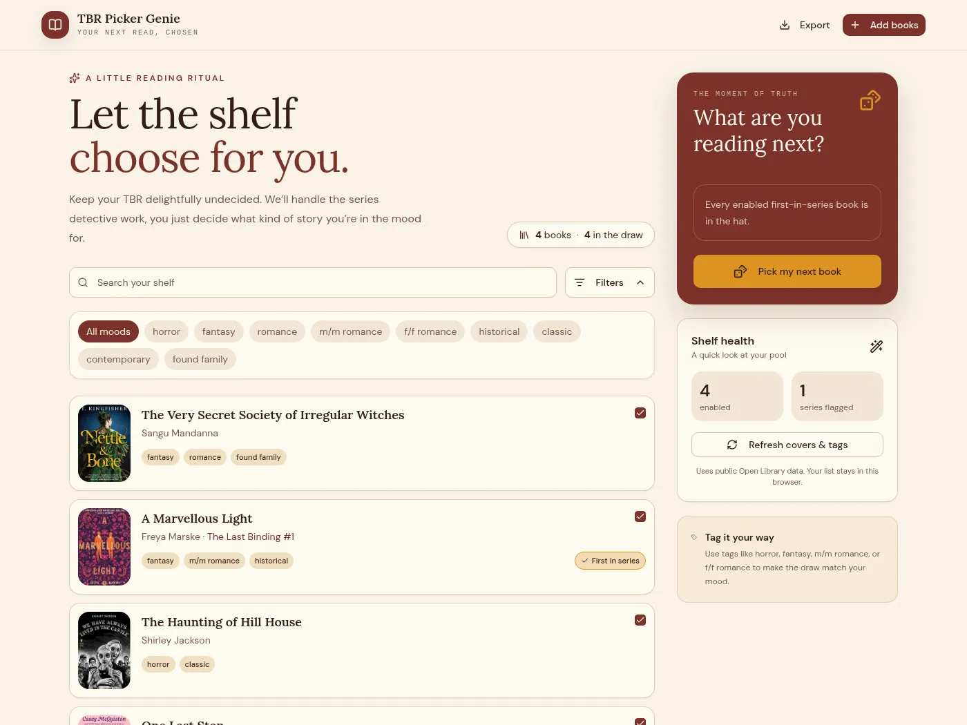 TBR Picker Genie
