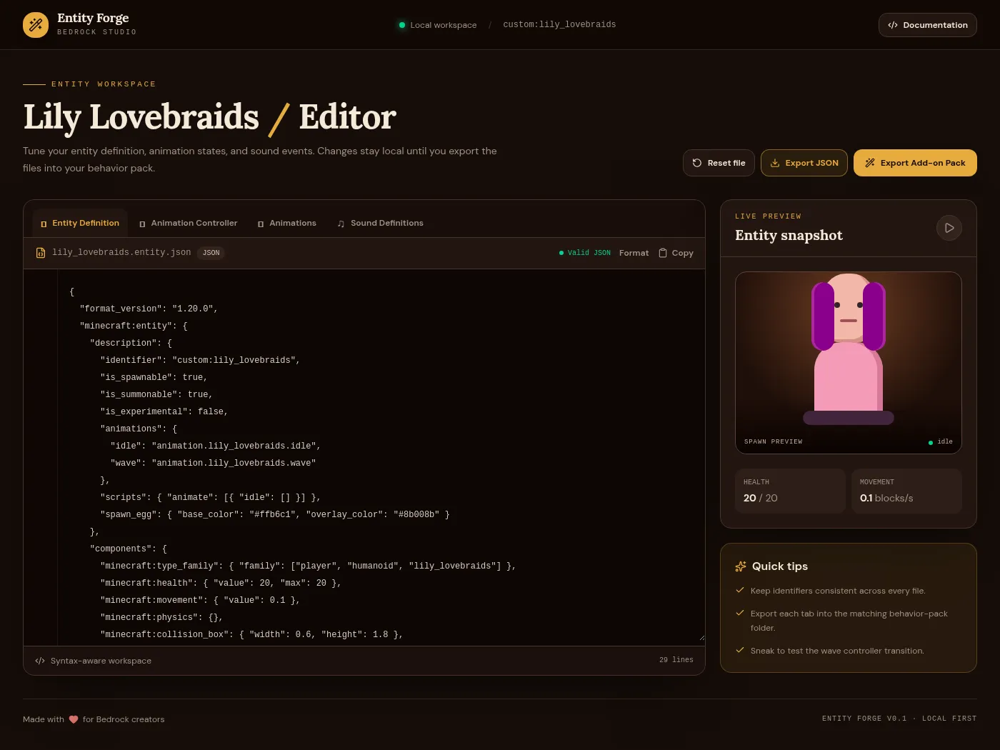 Lily Lovebraids Entity Editor