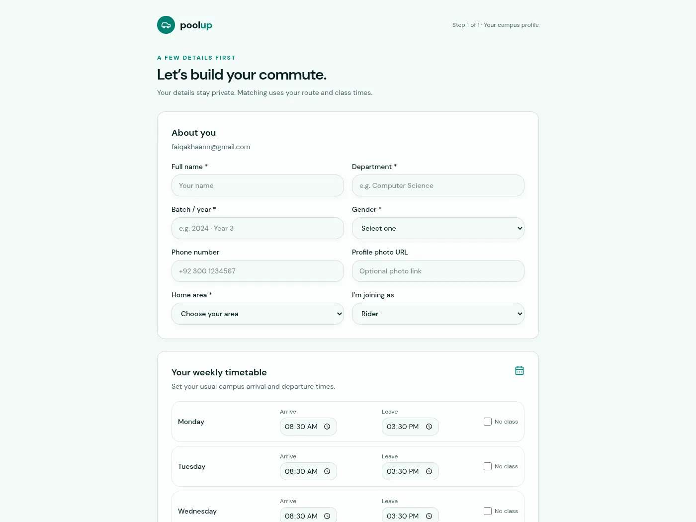 PoolUp Carpool Matcher