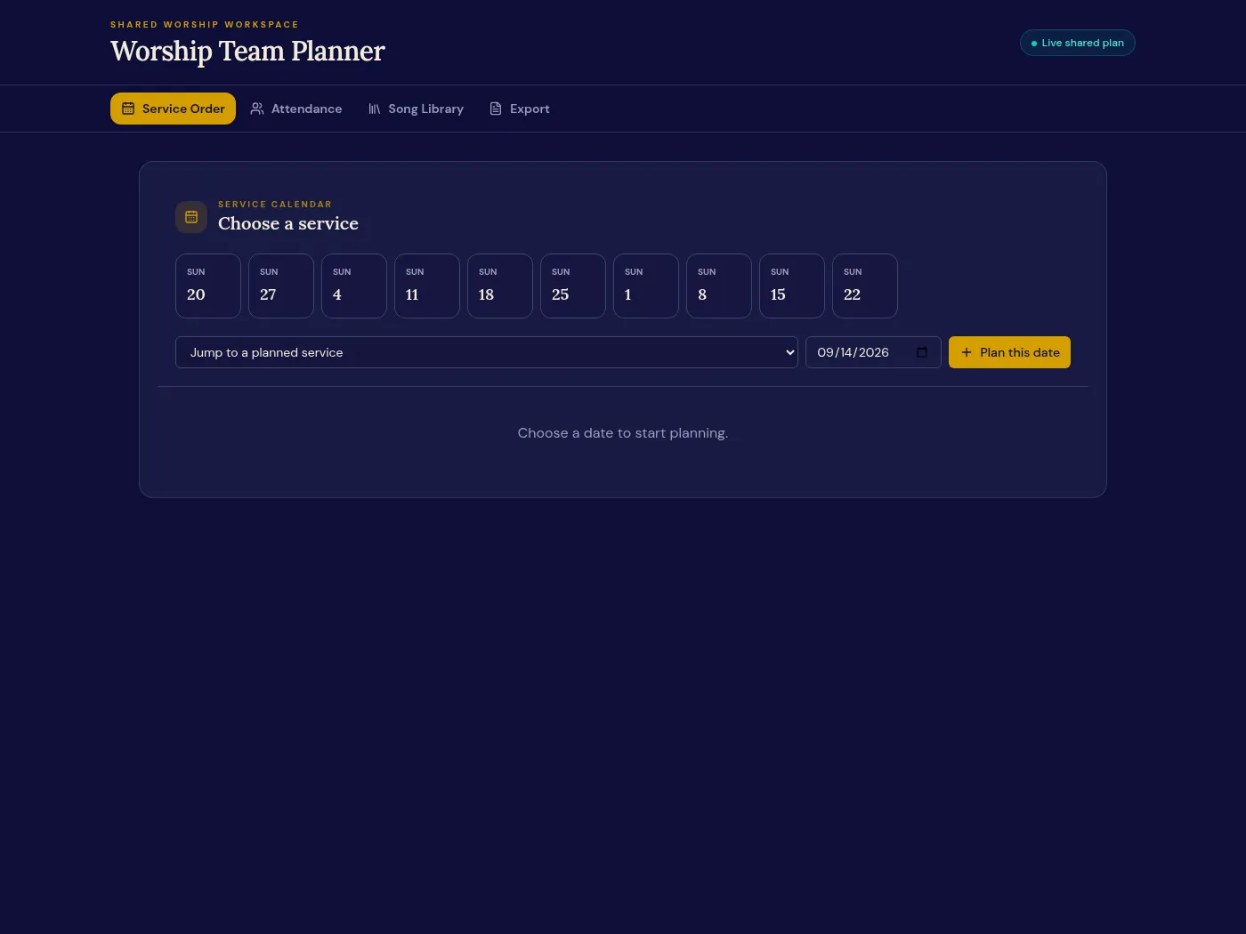 Worship Team Planner