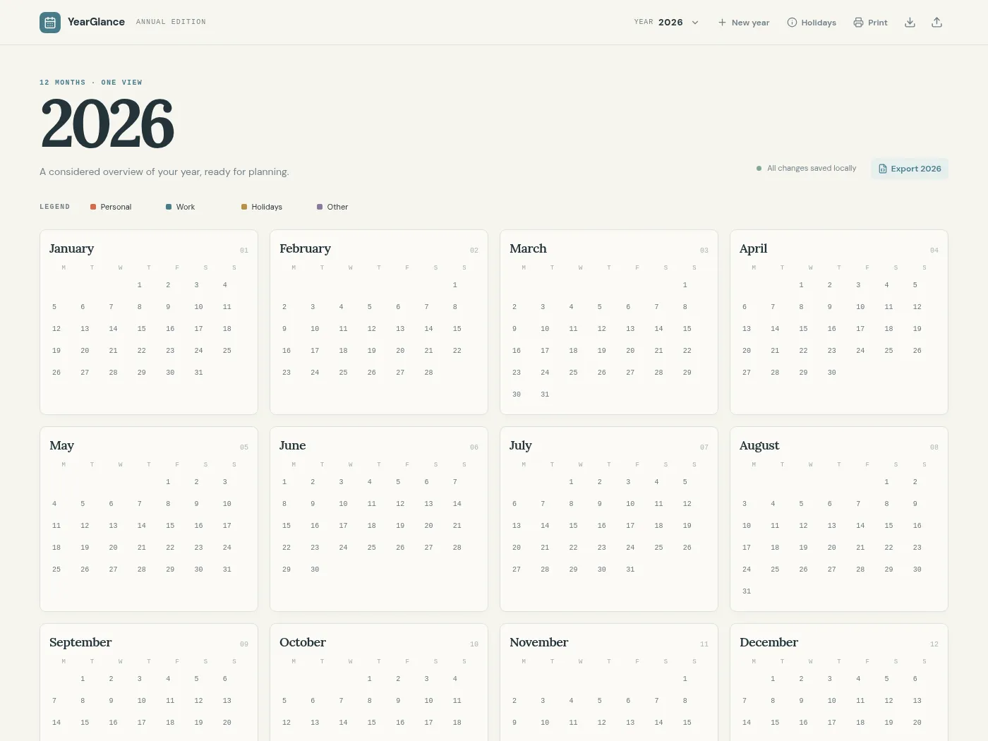 YearGlance Calendar