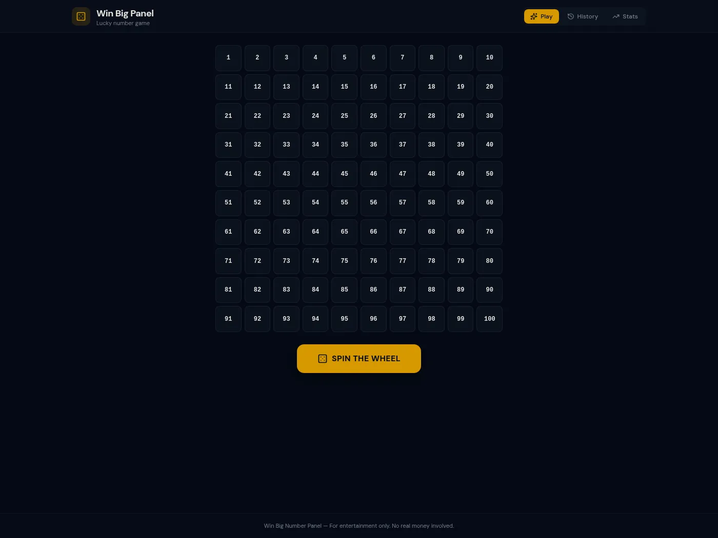 Win Big Number Panel