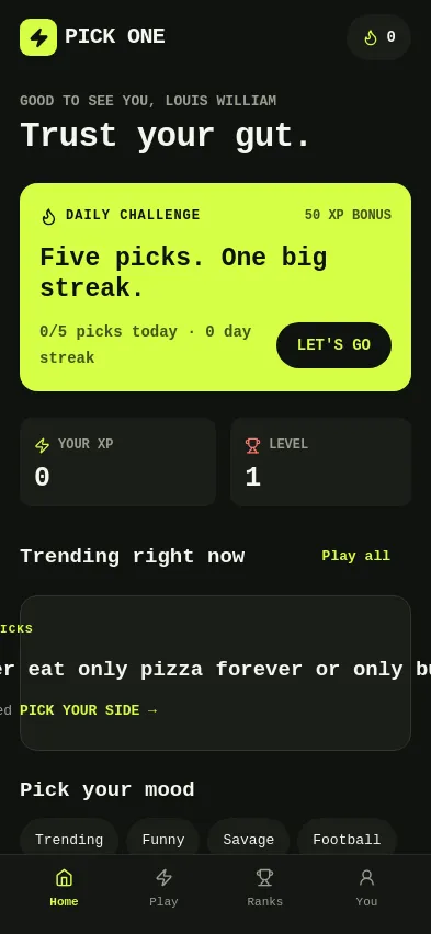 Pick One Social Game