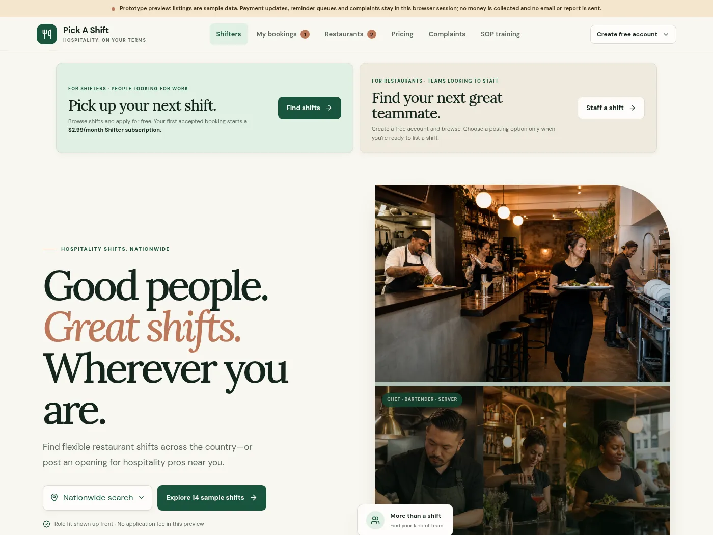 Pick A Shift Web Marketplace