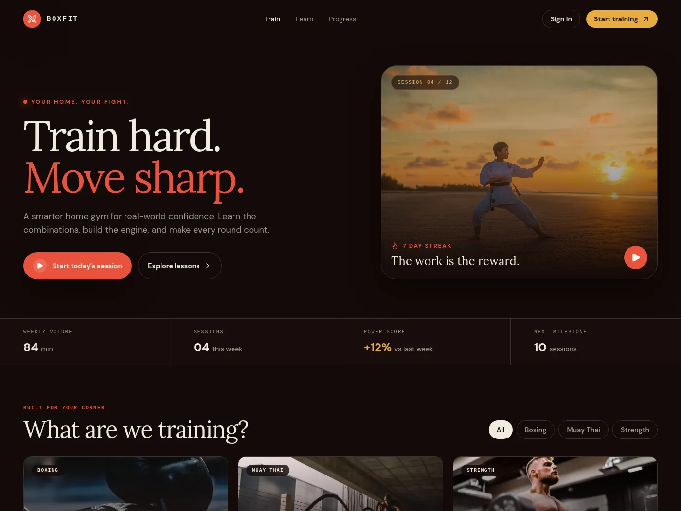 BoxFit Home Gym App