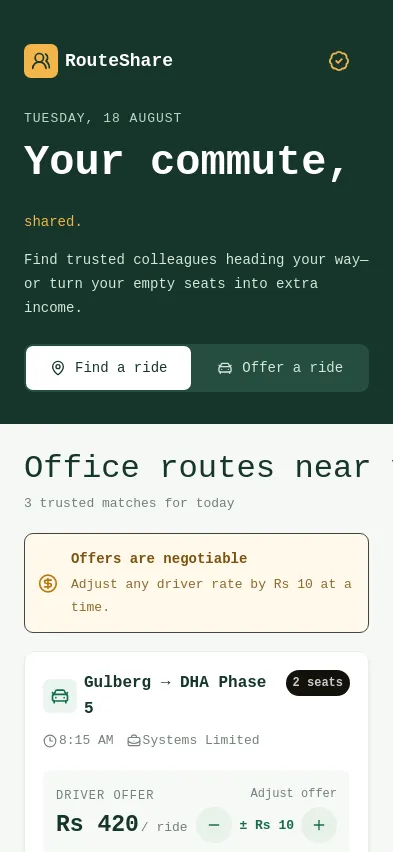 RouteShare Office Commute