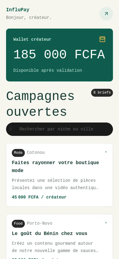 InfluPay Marketplace App