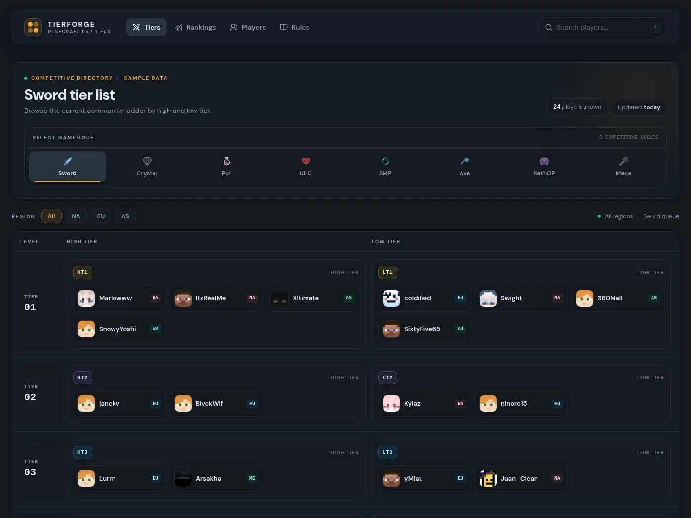 MCTiers Web UI Clone