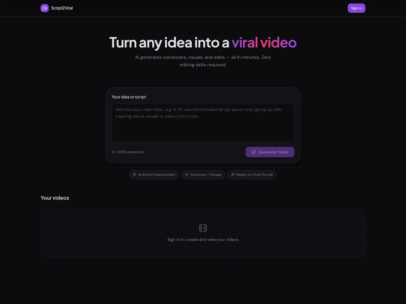 Script2Viral Video Maker