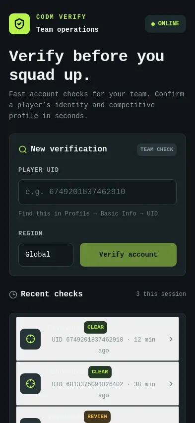 CODM Verify Hub