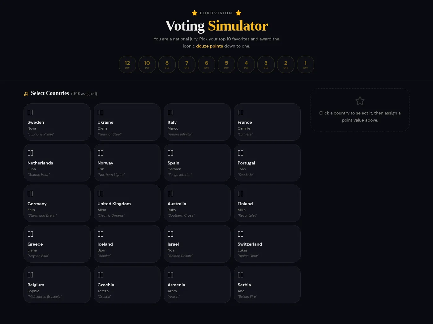 Eurovision Voting Simulator