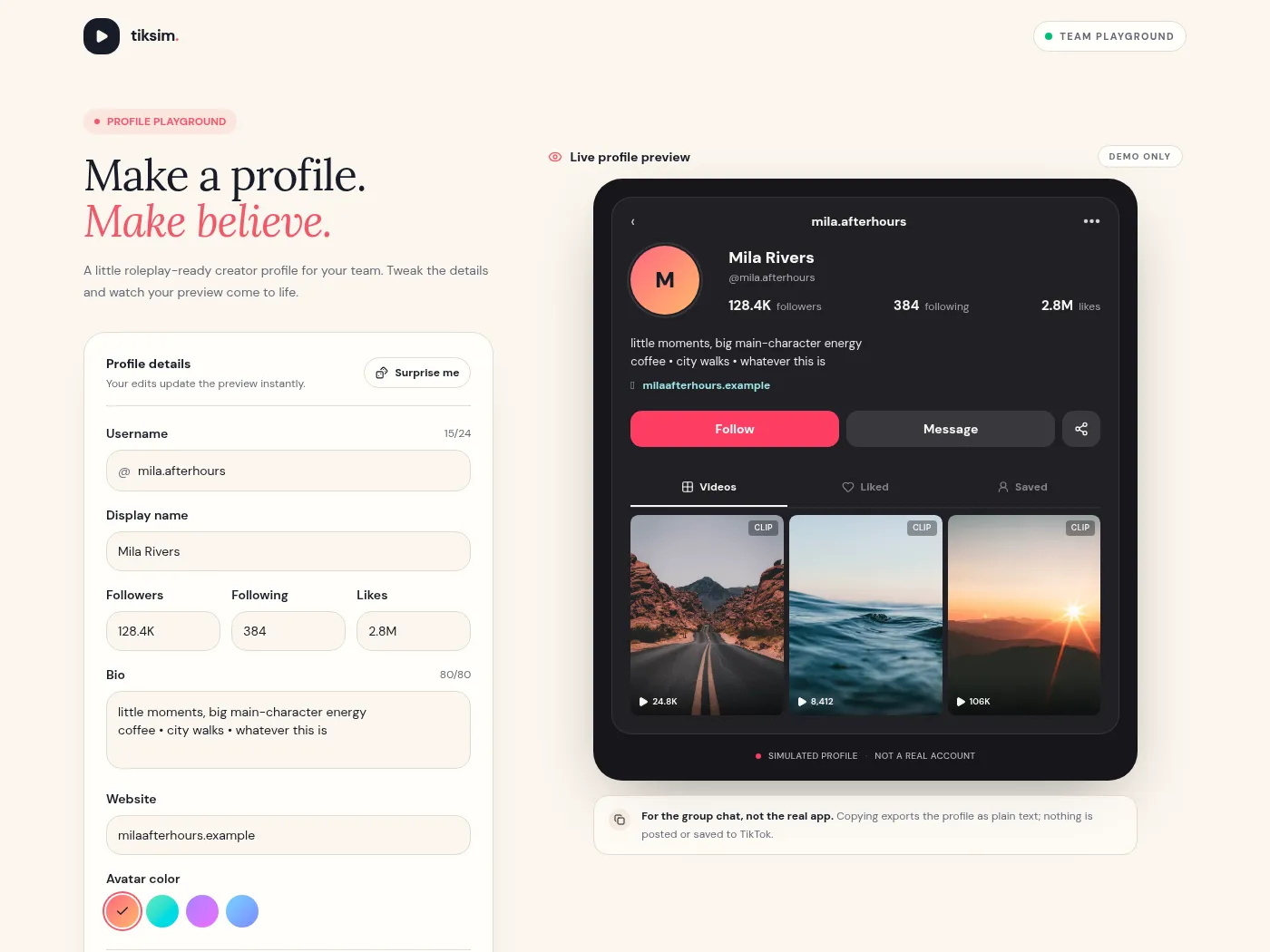 TikSim Profile Builder