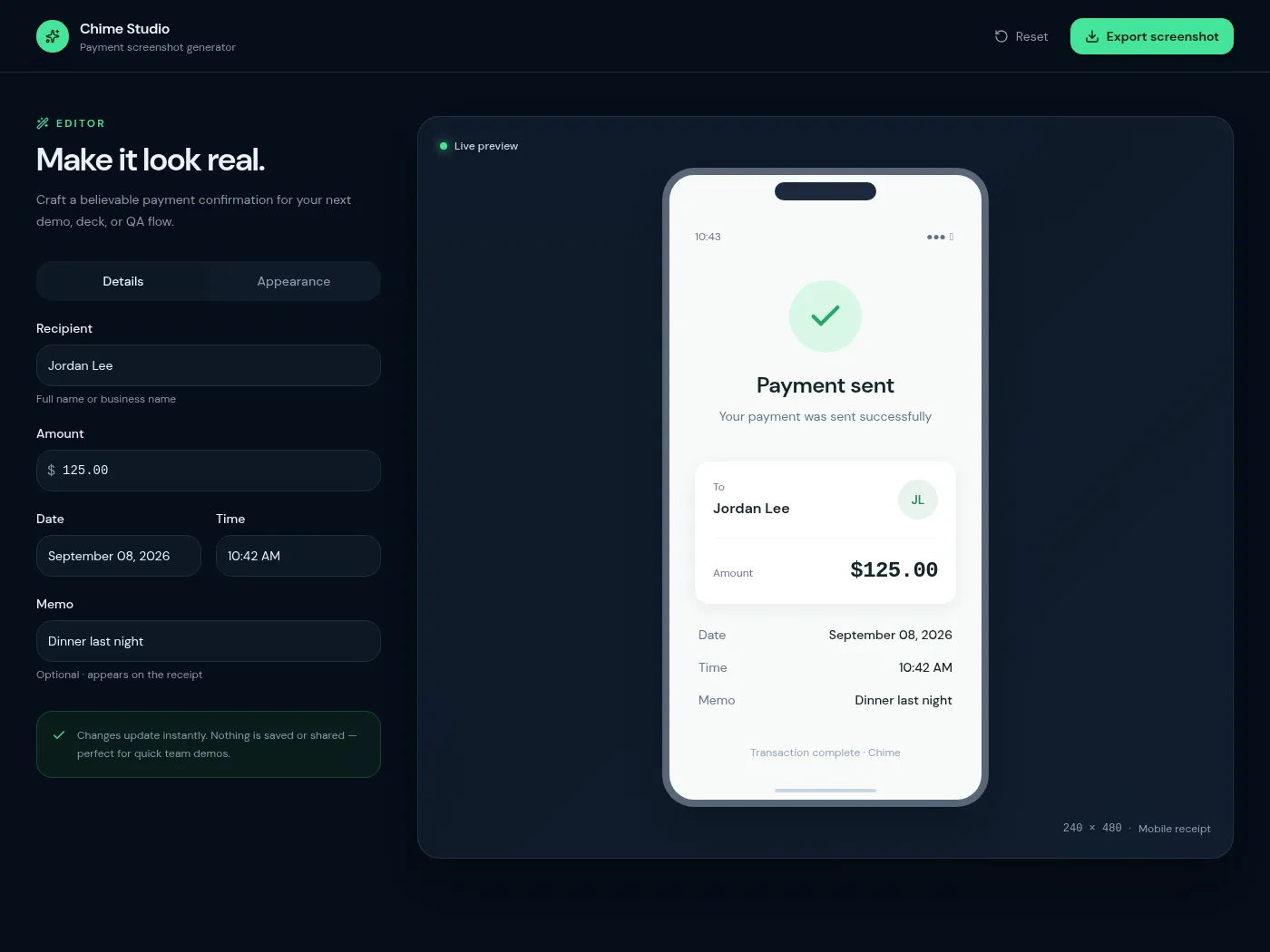 Chime Demo Screenshot Generator