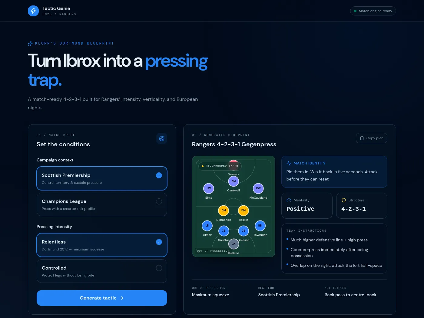 FM26 Rangers Tactic Genie