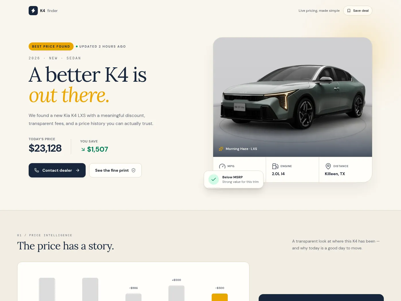 Kia K4 Deal Finder