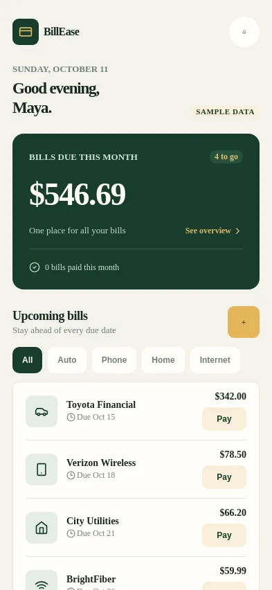 BillEase Mobile Wallet
