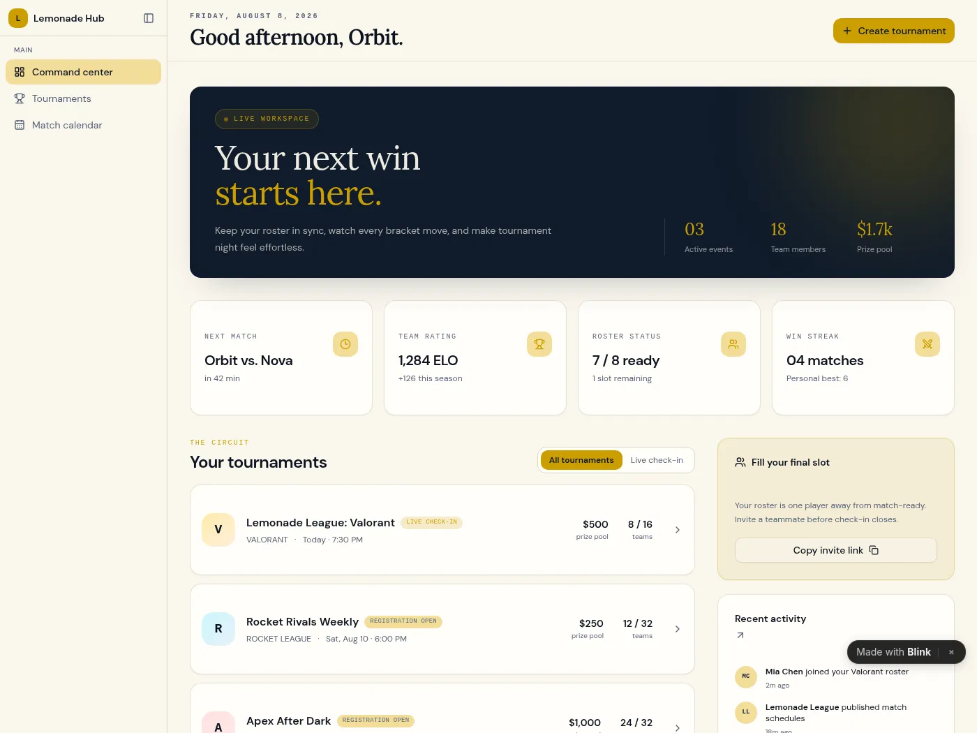 Lemonade Esports Hub