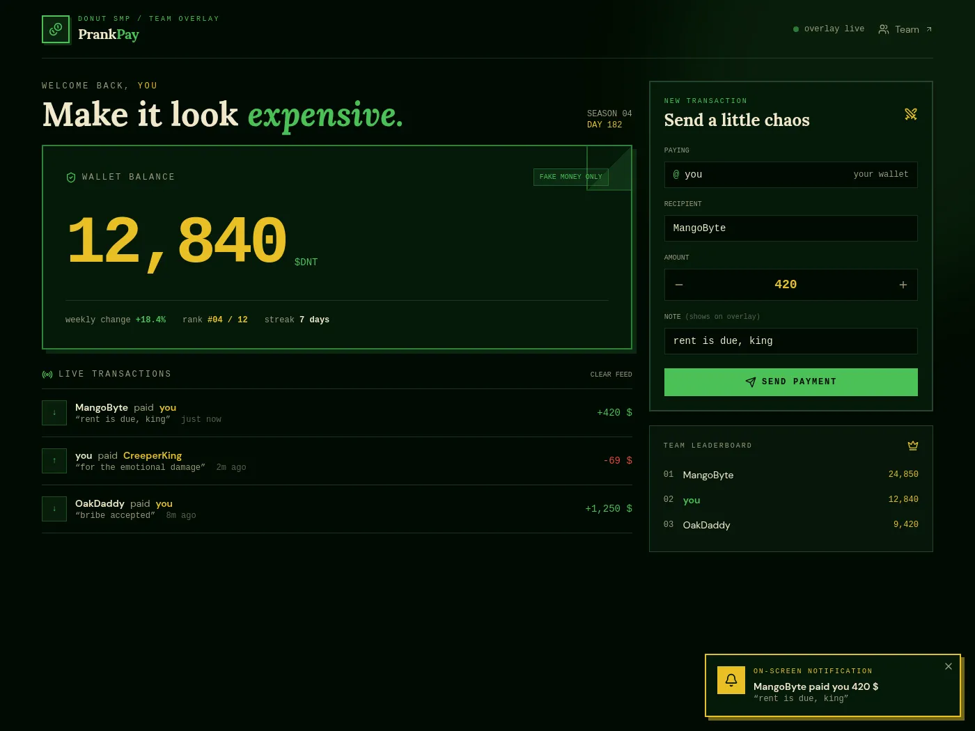 PrankPay Minecraft Overlay