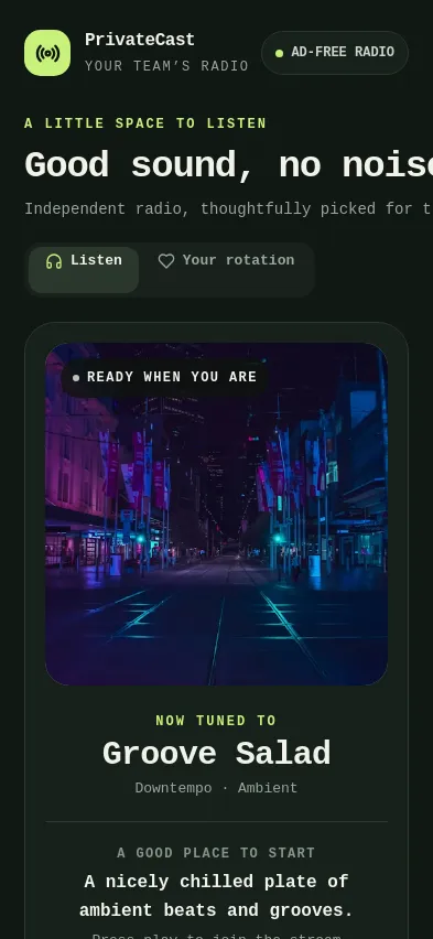 PrivateCast Radio Player