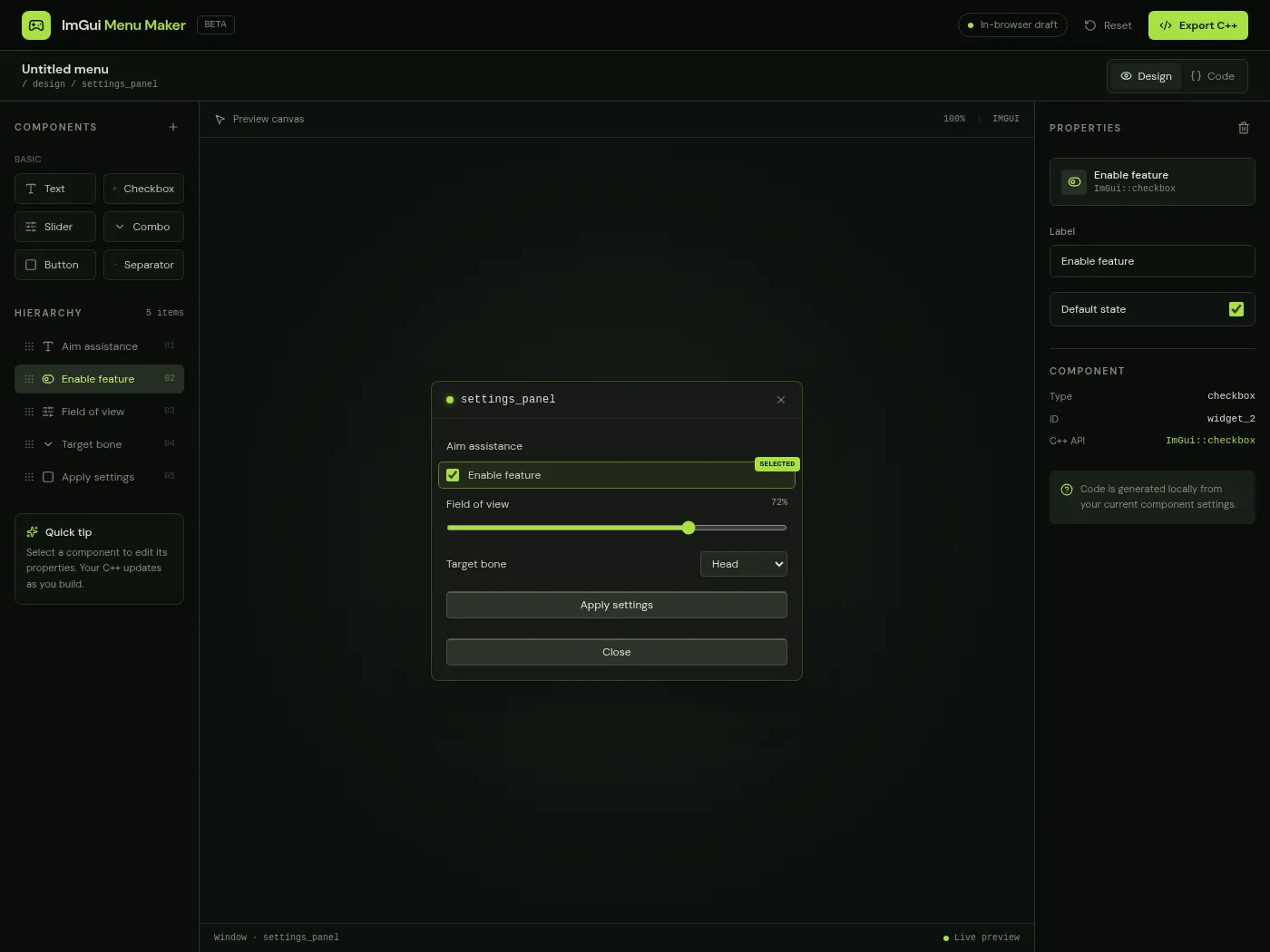 ImGui Menu Maker