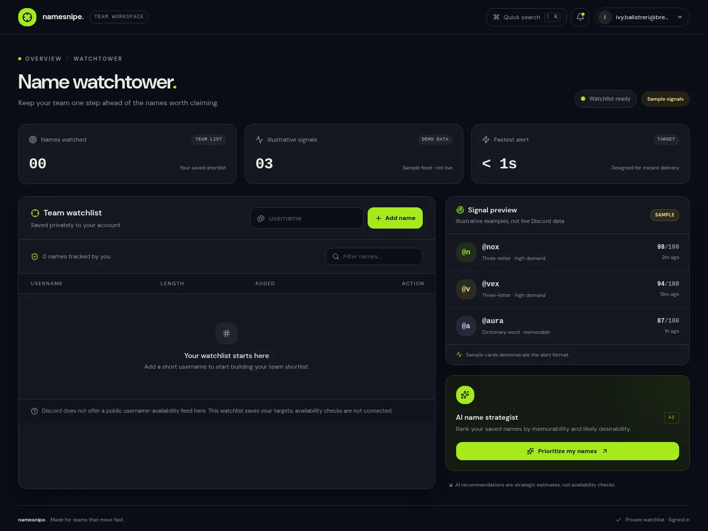 NameSnipe AI Alerts