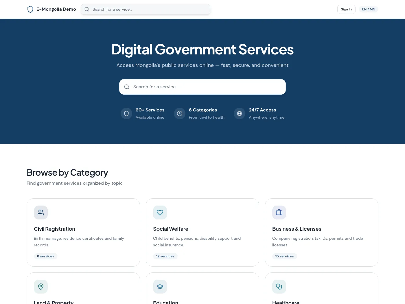 E-Mongolia Demo Platform