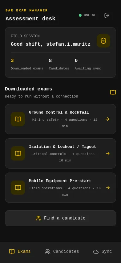 BAR Exam Manager Mobile