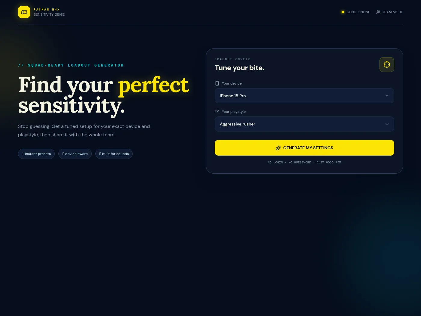 PACMAN H4X Sensitivity Genie
