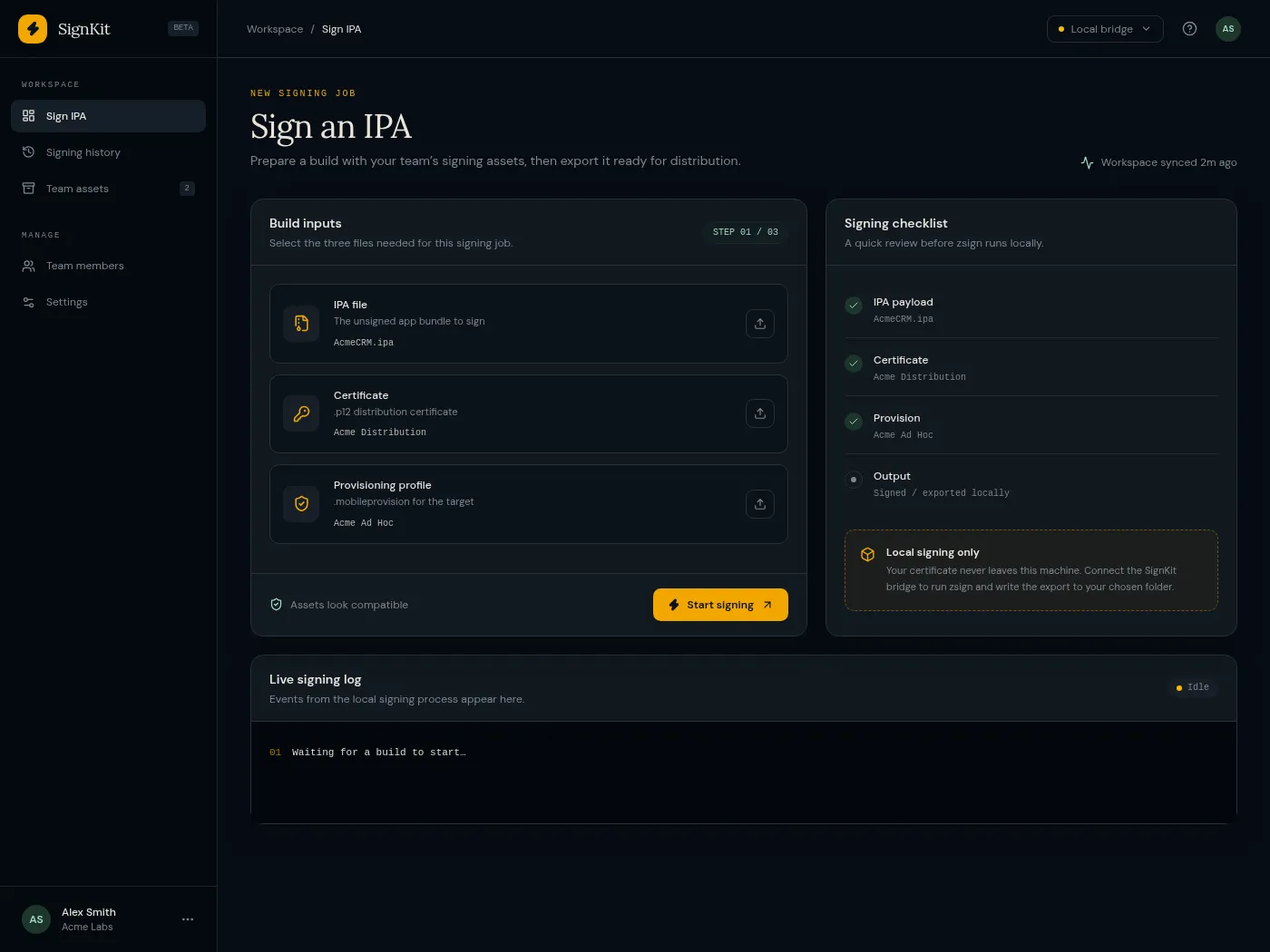 IPA Signer Dashboard