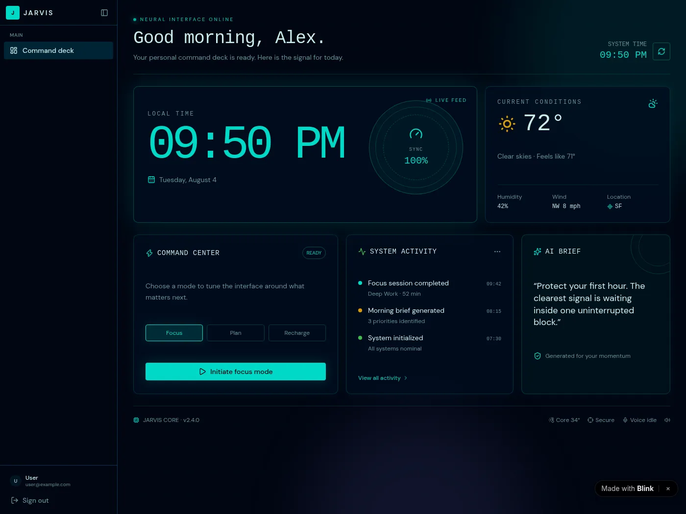 Jarvis Productivity Dashboard