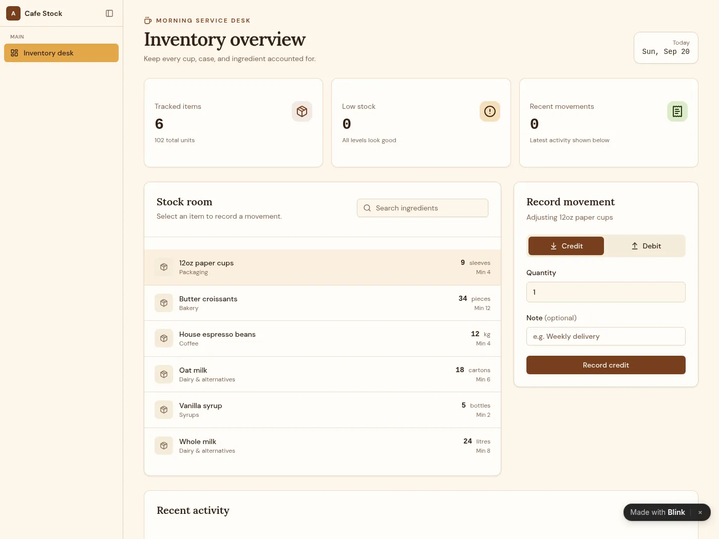 Cafe Stock Manager