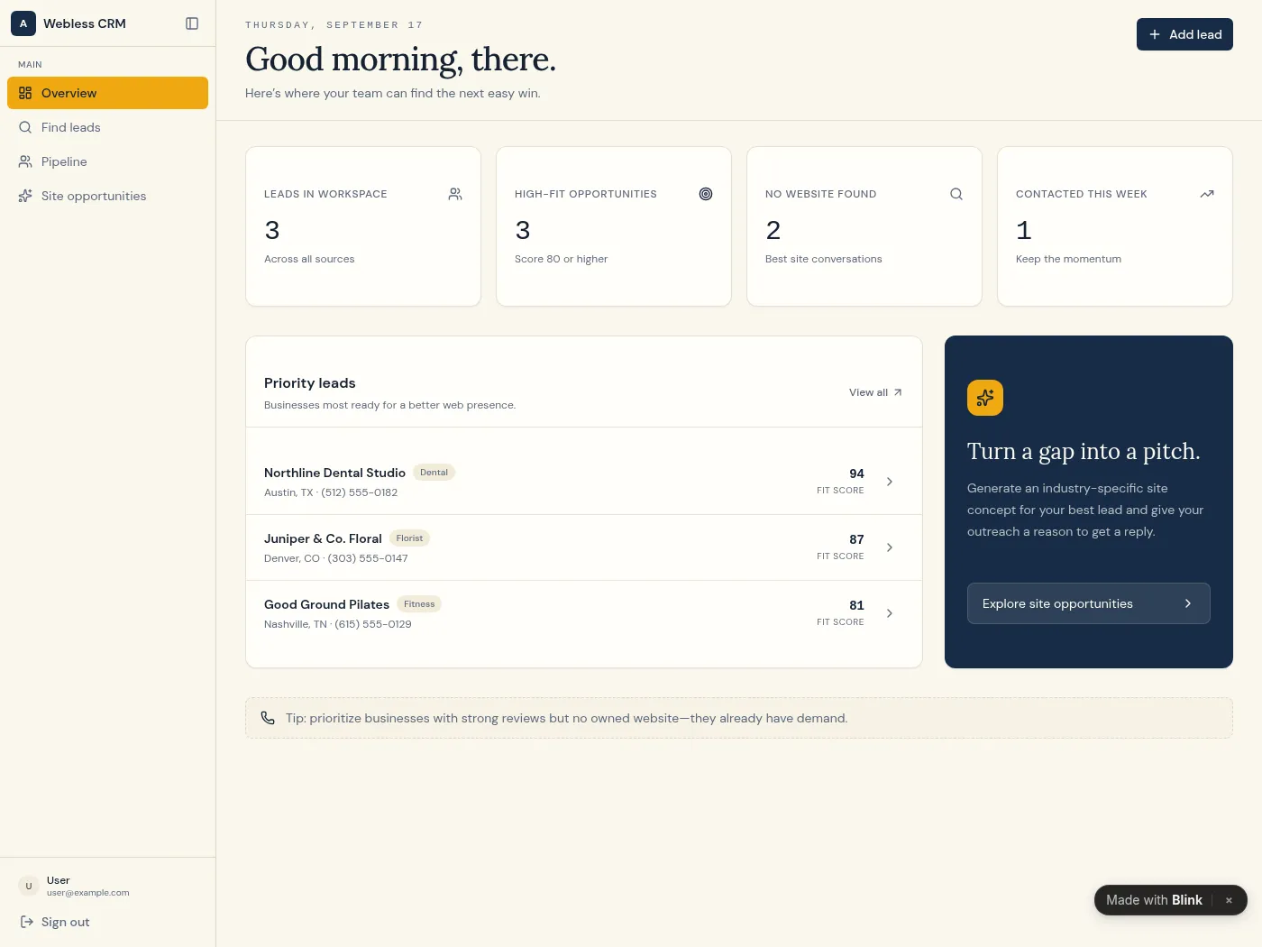 Webless Leads CRM