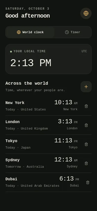 iOS World Clock & Timer