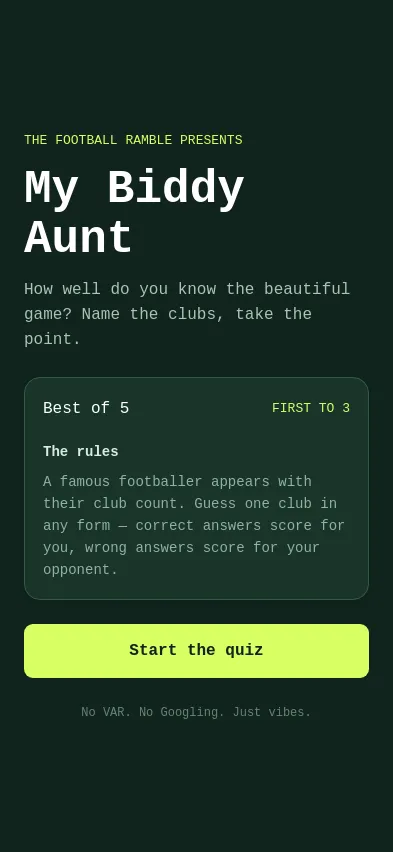 Biddy Aunt Football Quiz
