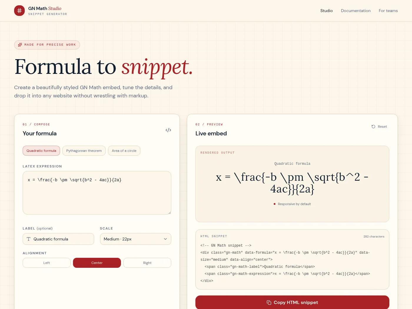 GN Math Snippet Generator