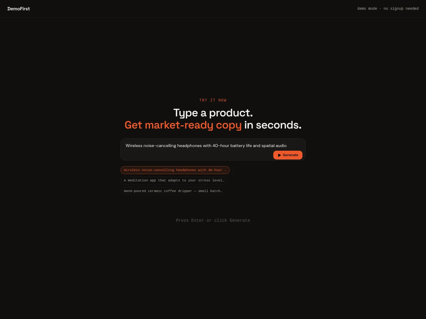 DemoFirst Landing Page