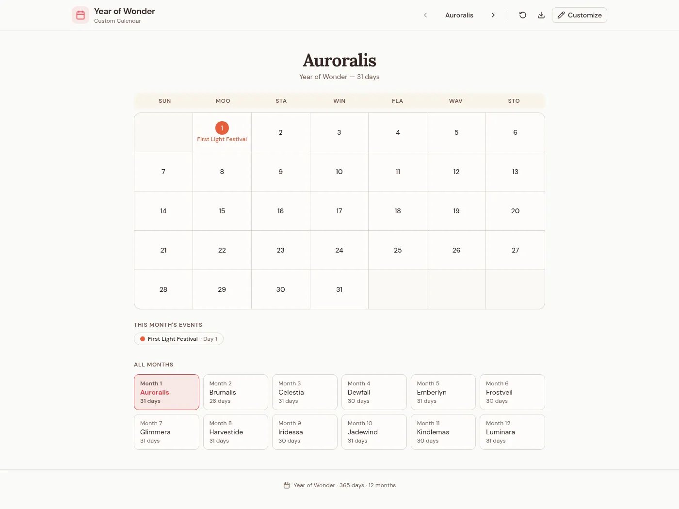 Custom Yearly Calendar