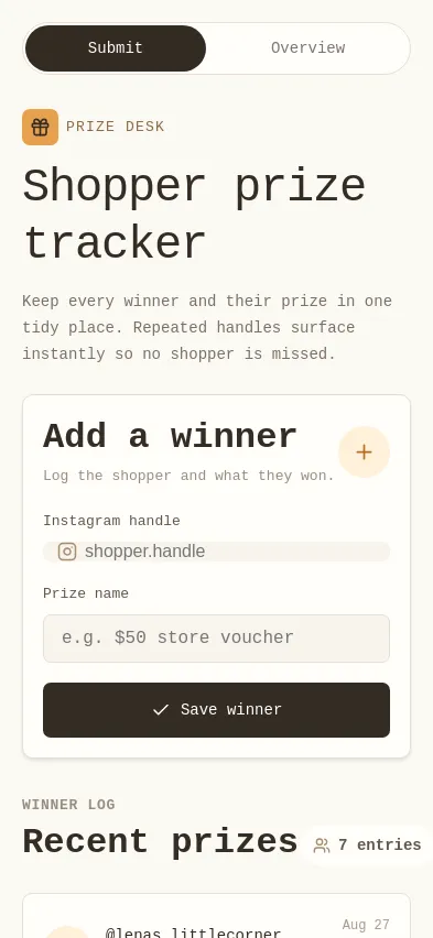 Shopper Prize Tracker