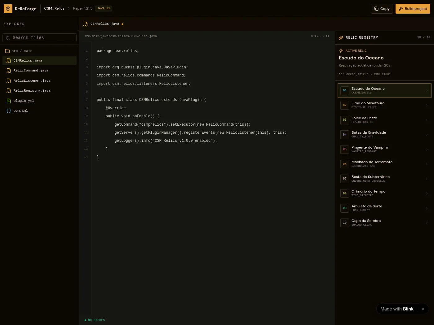Minecraft Plugin IDE & Relics