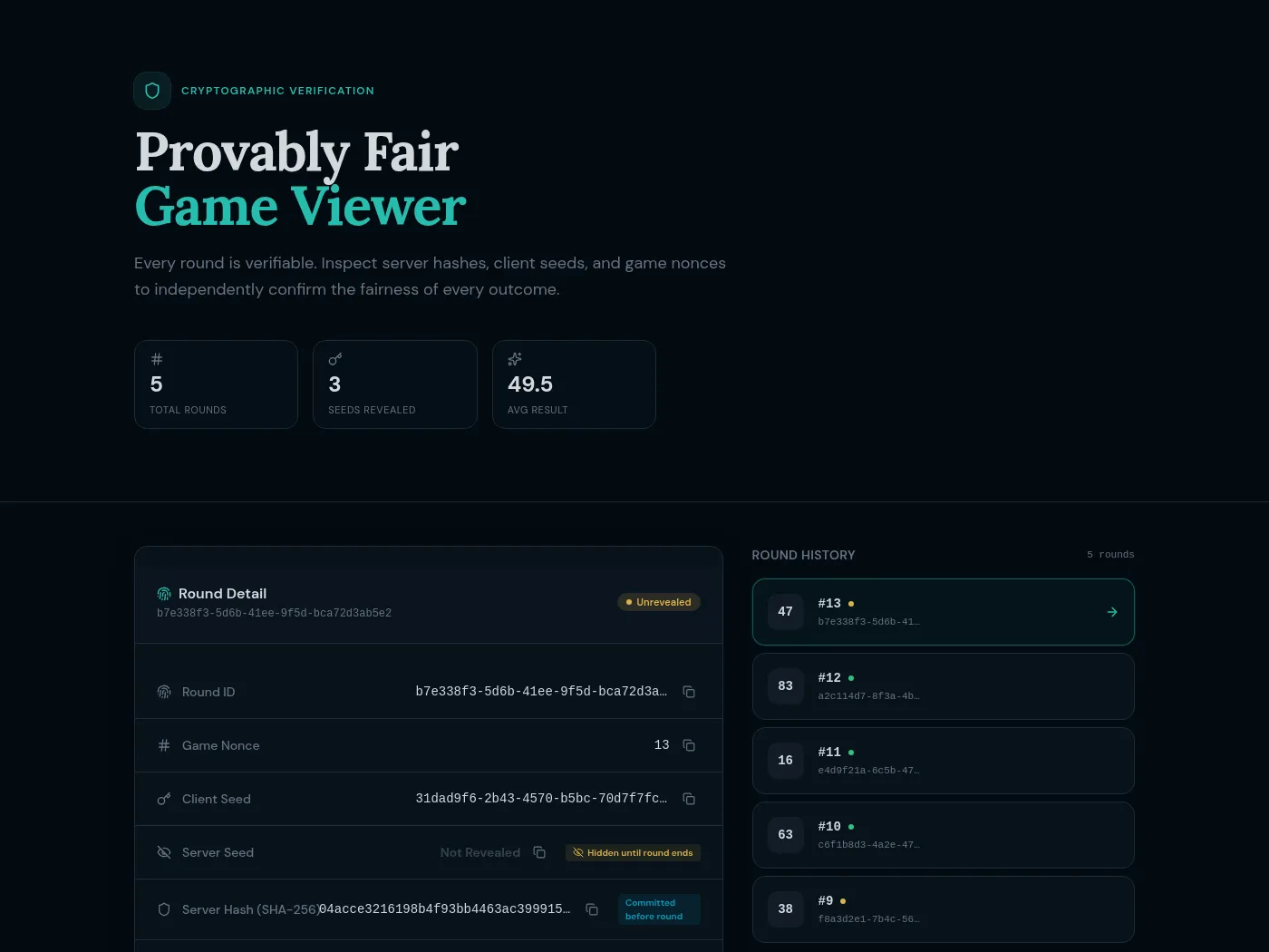 Provably Fair Game Viewer