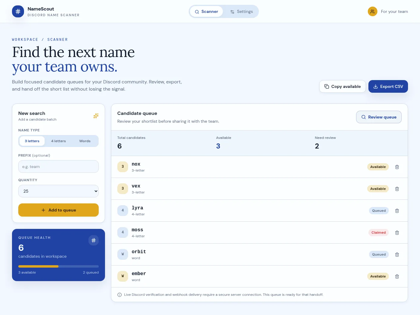 Discord Name Scanner